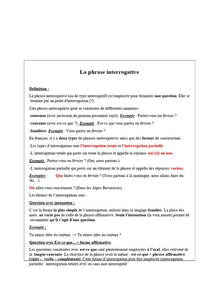 La Phrase Interrogative | PDF