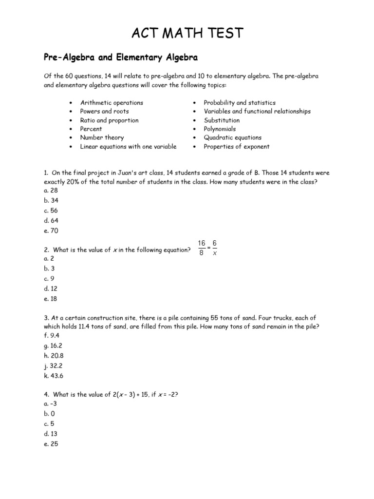 Act Math Test | PDF