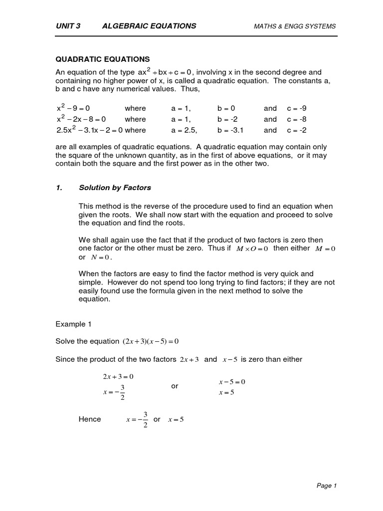 Algebraic Equation | PDF