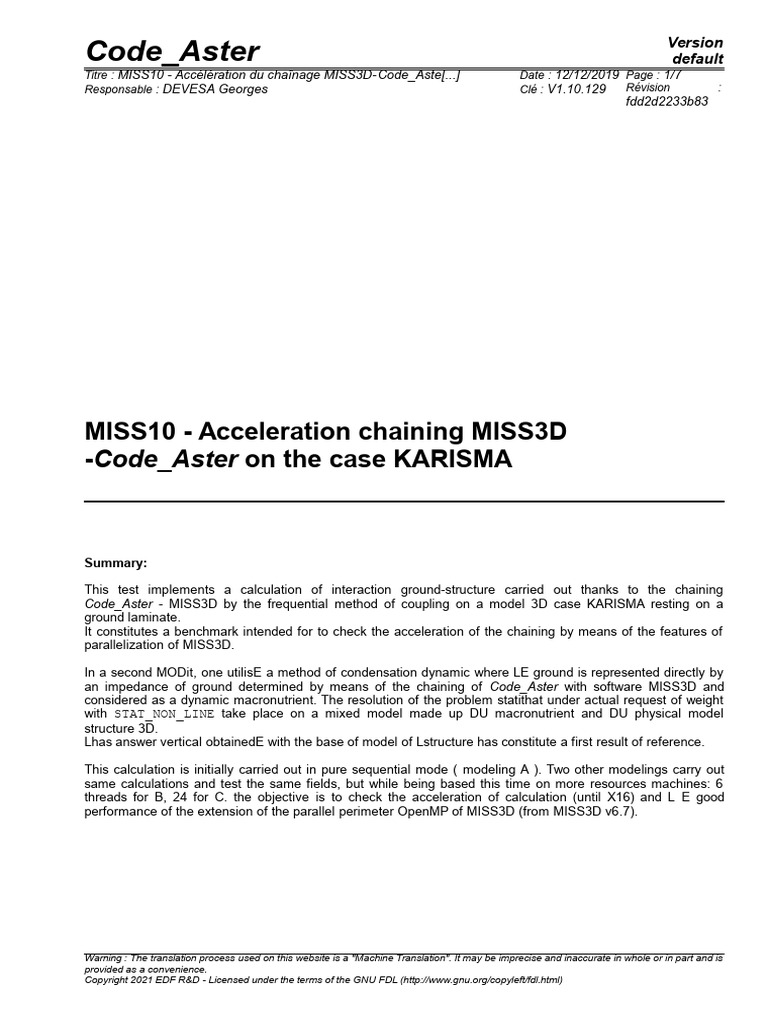 Code - Aster: MISS10 - Acceleration Chaining MISS3D - Code - Aster On The Case KARISMA | PDF ...