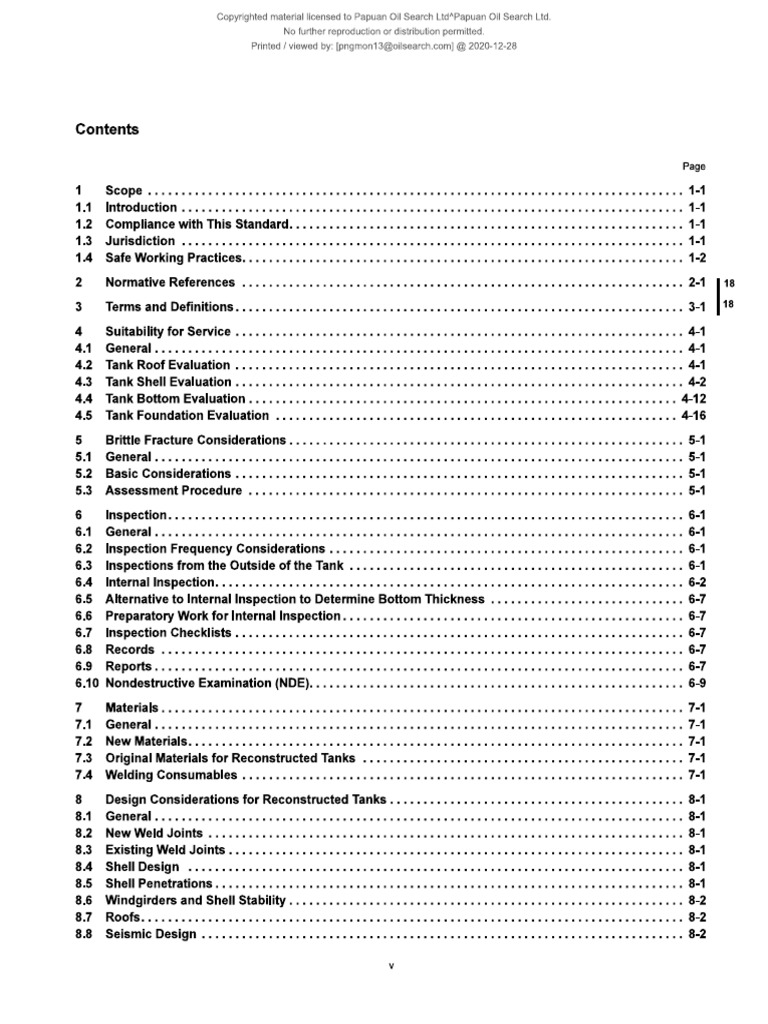 API 653 Contents Table | PDF
