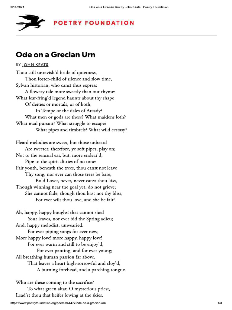 Ode On A Grecian Urn by John Keats | PDF