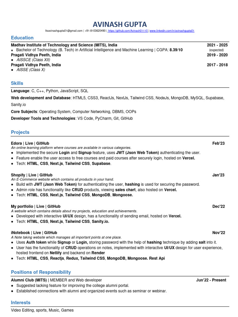 Avinash Gupta Resume | PDF