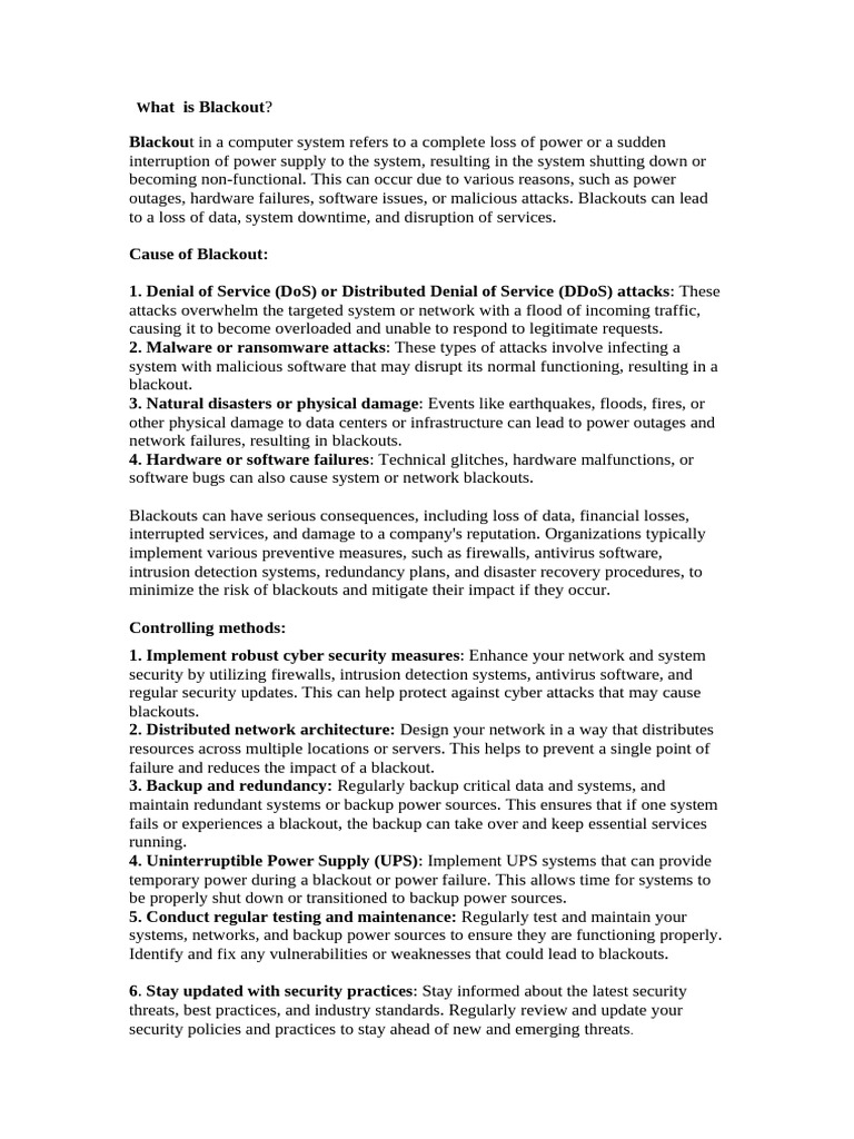 Cybersecurity: Preventing Blackouts | PDF | Business | Technology & Engineering