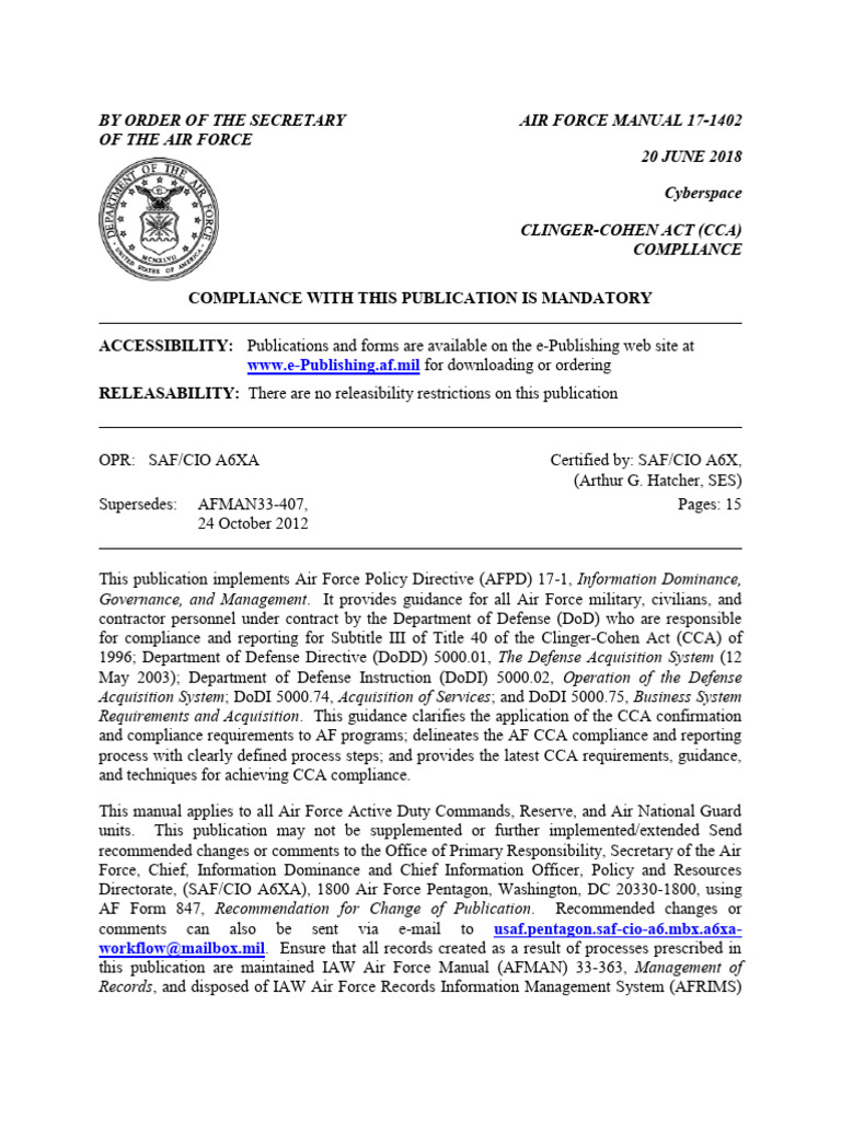 AFMAN 17-1402-Clinger Cohen Act - 2018 | PDF