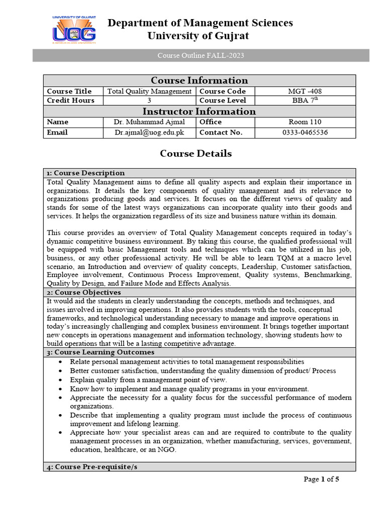 MGT-408 Fall 2023 | PDF | Quality Management | Information