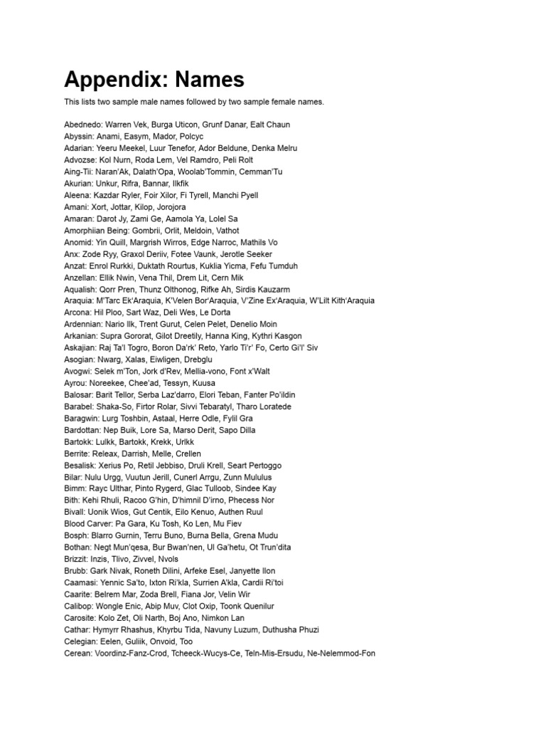 Appendix Names | PDF