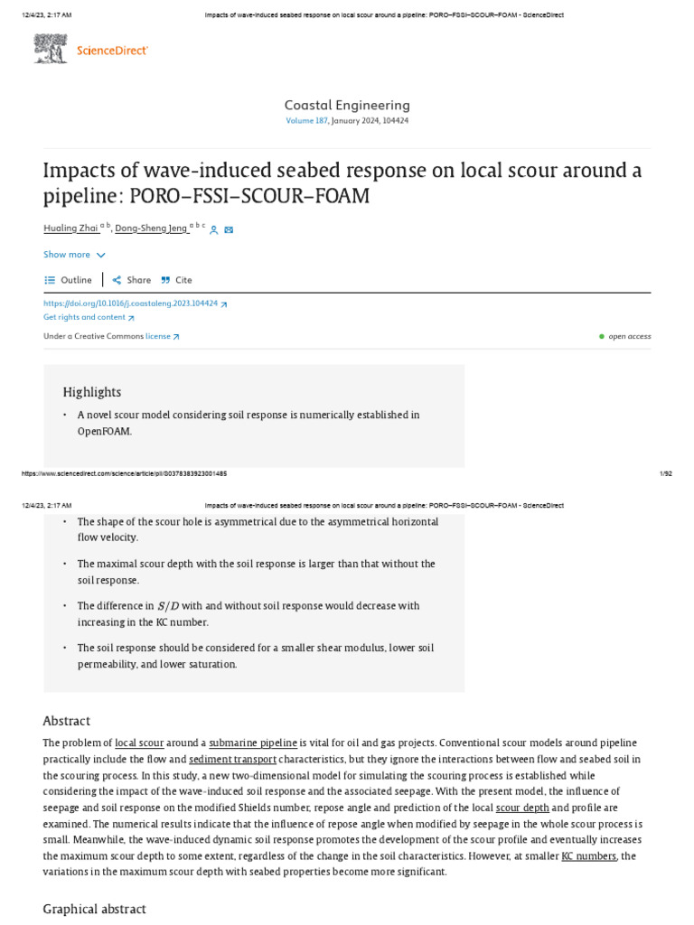 Impacts of Wave-Induced Seabed Response On Local Scour Around A ...