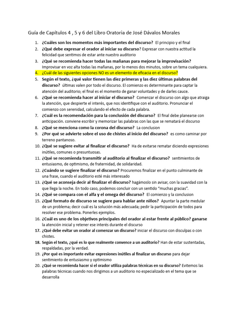 Guia de Examen Del Capitulo 4, 5 y 6 de Oratoria de Jose Davalos ...