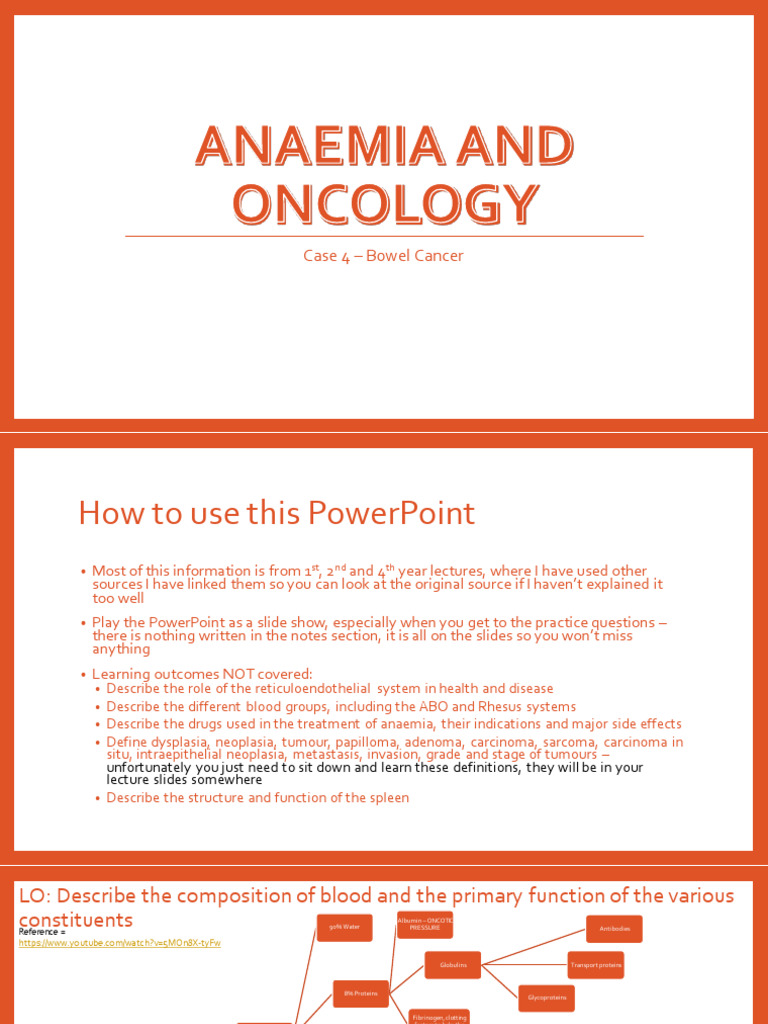 Anaemia and Oncology Notes | PDF