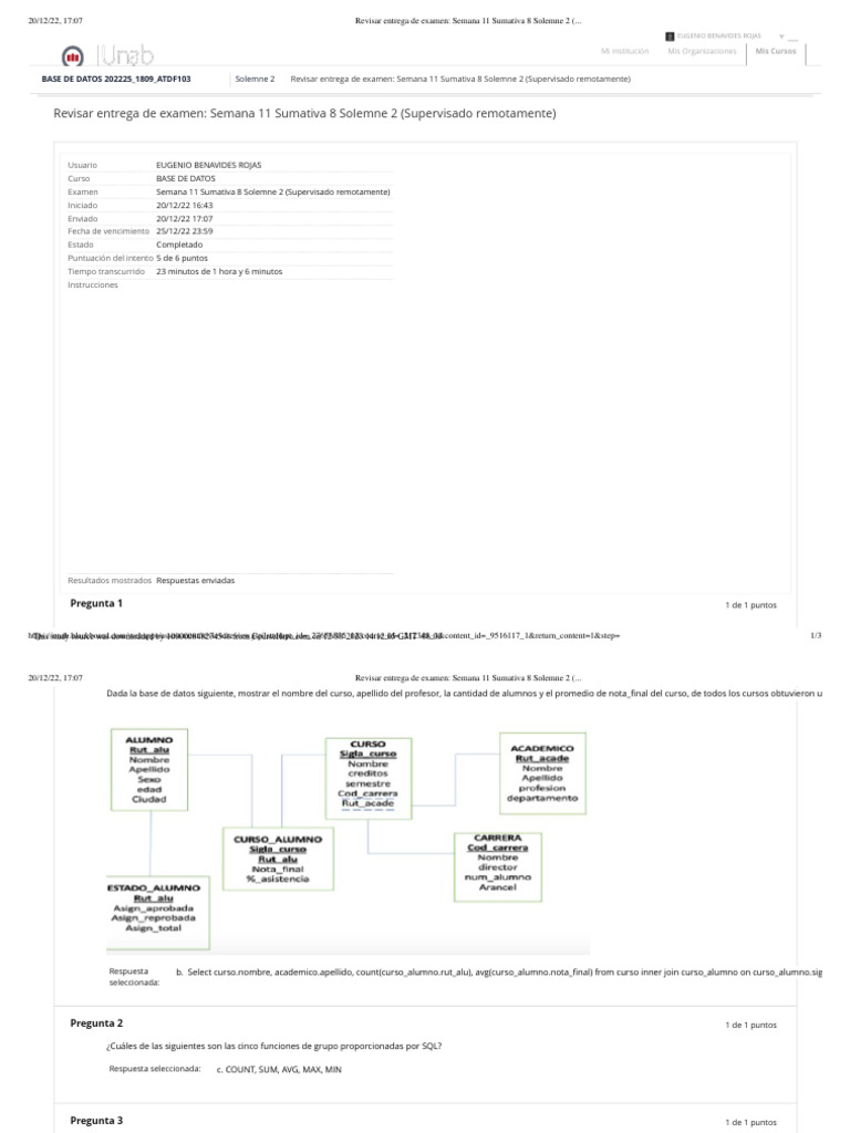 Revisar Entrega de Examen Semana 11 Sumativa 8 Solemne 2 .. PDF | PDF | SQL | Modelo de datos