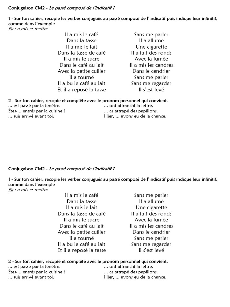 CM2 Le Passe Compose de Lindicatif Exercices | PDF