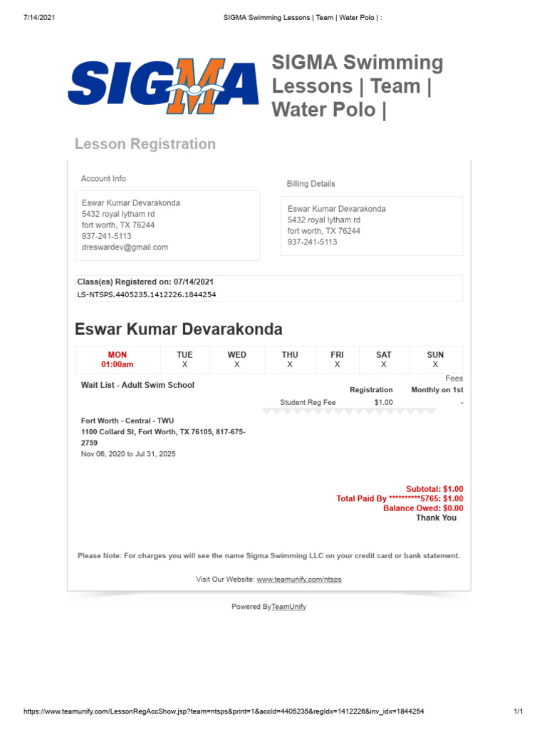 SIGMA Swimming Lessons - Team - Water Polo | PDF