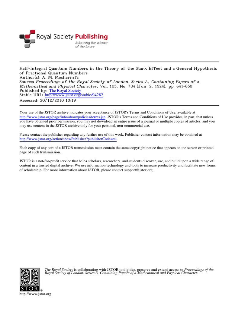 Half-Integral Quantum Numbers in The Theory of The Stark Effect and A ...