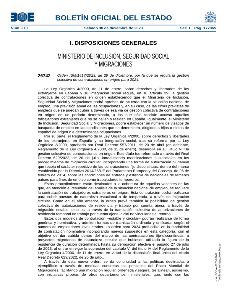 Boe A 2023 26742 | PDF | Derecho laboral | Migración humana