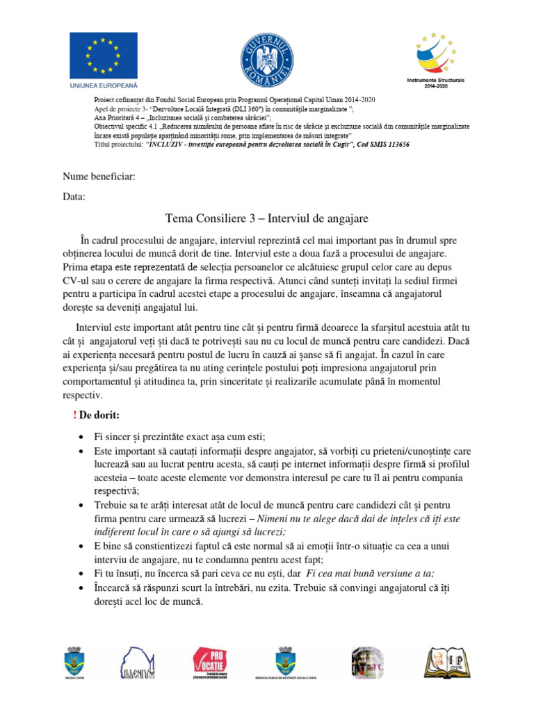 Tema Consiliere - Interviu Angajare | PDF