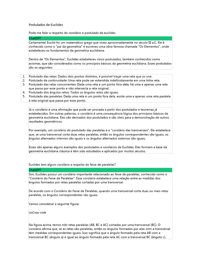 Postulados de Euclides | PDF | Axioma | Geometria Euclidiana