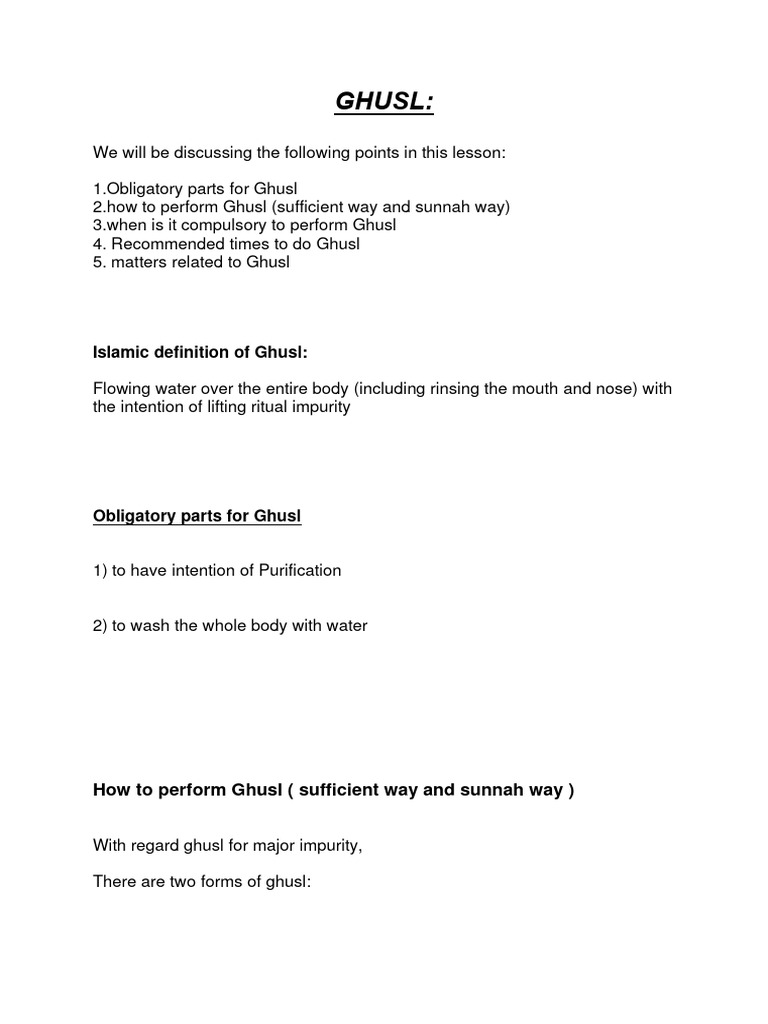 Ghusl (Week 7) | PDF | Self-Improvement