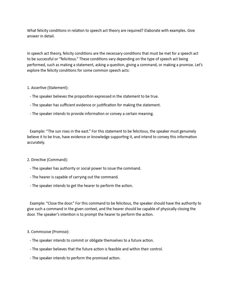 Felicity Conditions in Relation To Speech Act Theory | PDF | Evidence | Cognitive Science