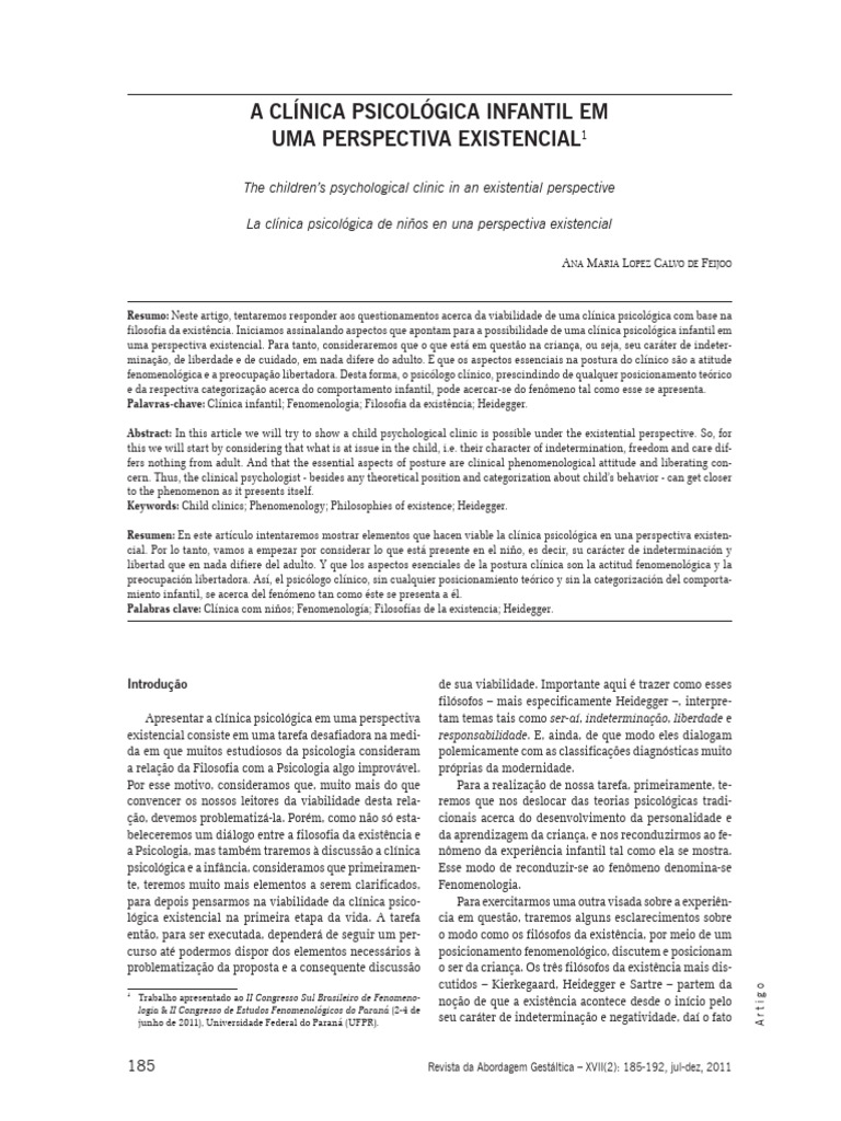 A Clinica Psicológica Infantil em Uma Perspectiva Existencial | PDF