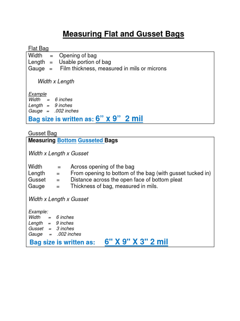 Measuring Flat & Gusset Bags Guide | PDF
