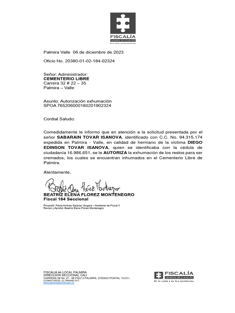 Oficio Autorizacion Cremacion | PDF Oficio Autorizacion Cremacion | PDF