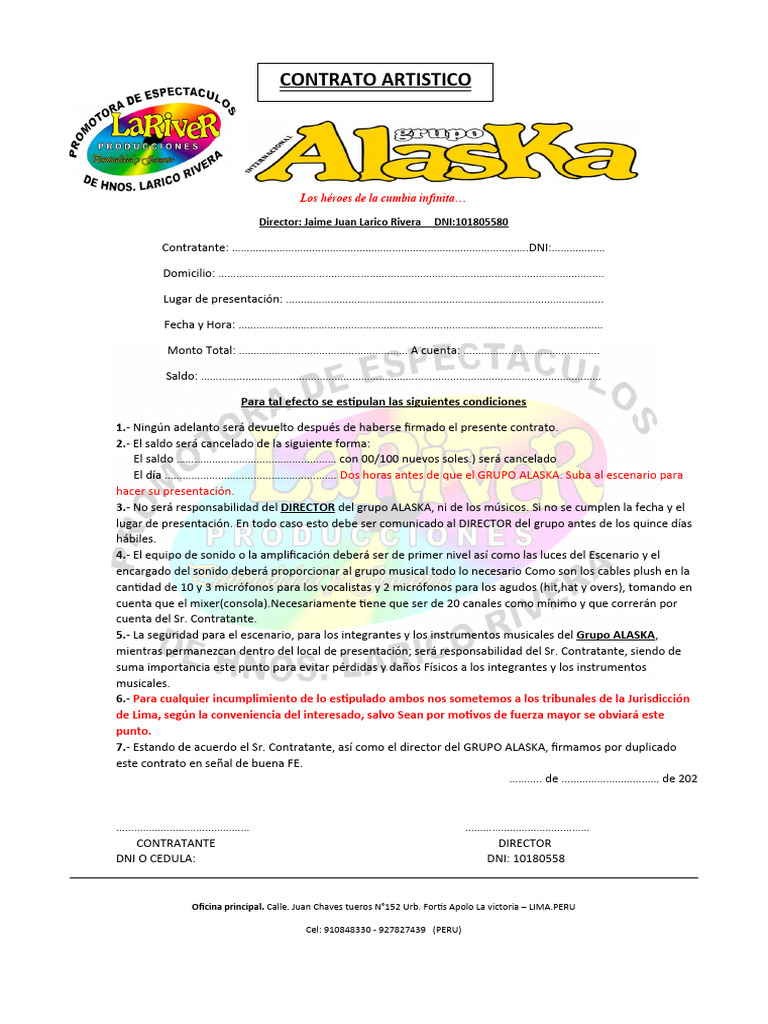 Contrato Grupo Alaska 2021 Word | PDF
