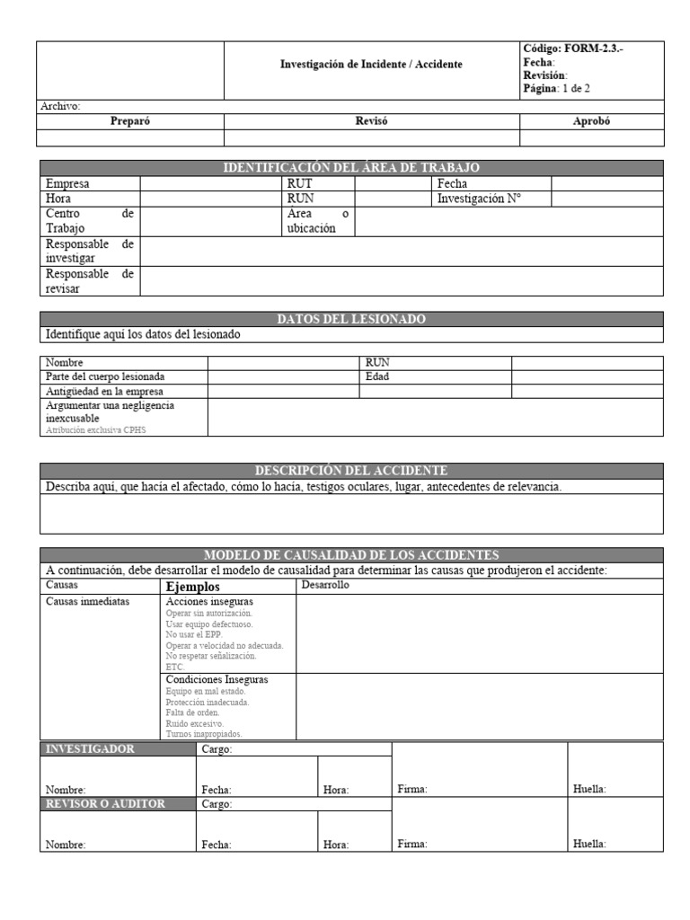 Formato Investigacion de Accidente | PDF
