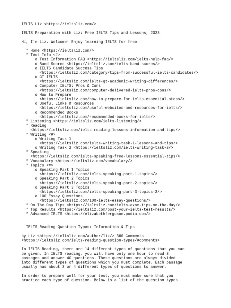 IELTS Reading Question Types Information & Tips | PDF