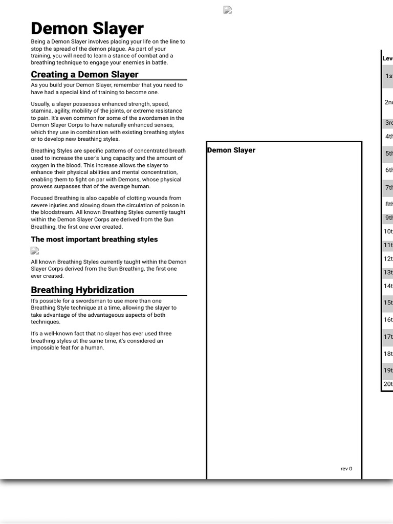 Demon Slayer (5E D&D Homebrew Class) - GM Binder | PDF