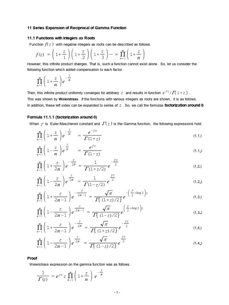 Series Expansion Reciprocal Gamma | PDF | Pi | Function (Mathematics)