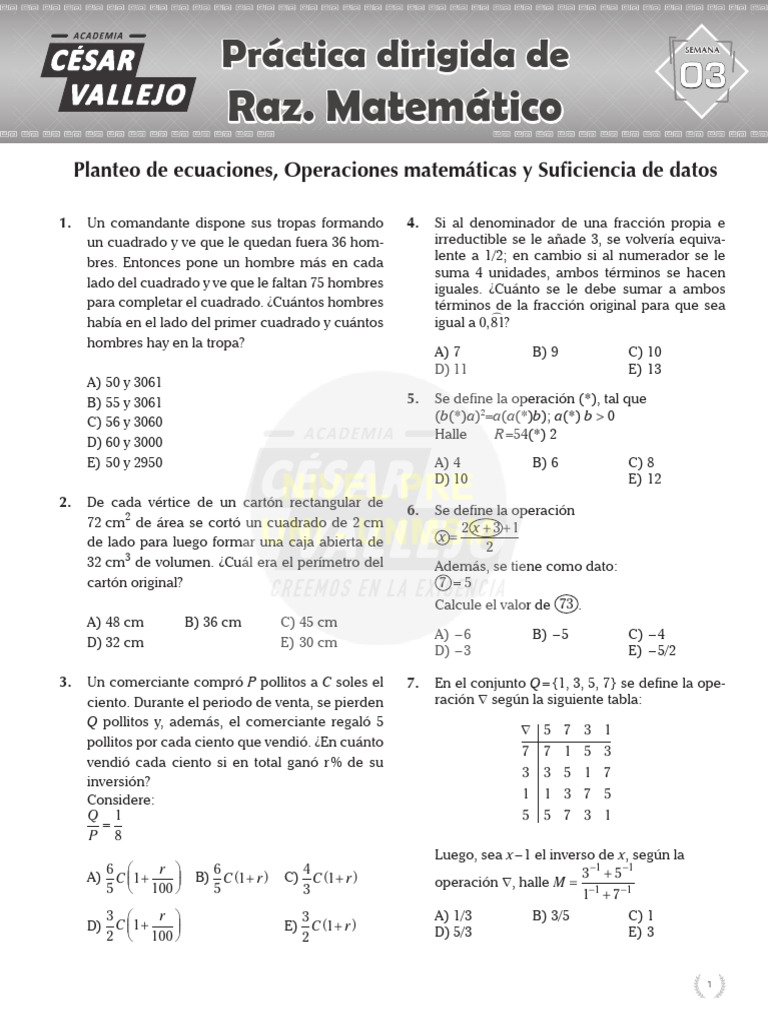 Raz. Matemático Raz. Matemático: Práctica Dirigida de | PDF