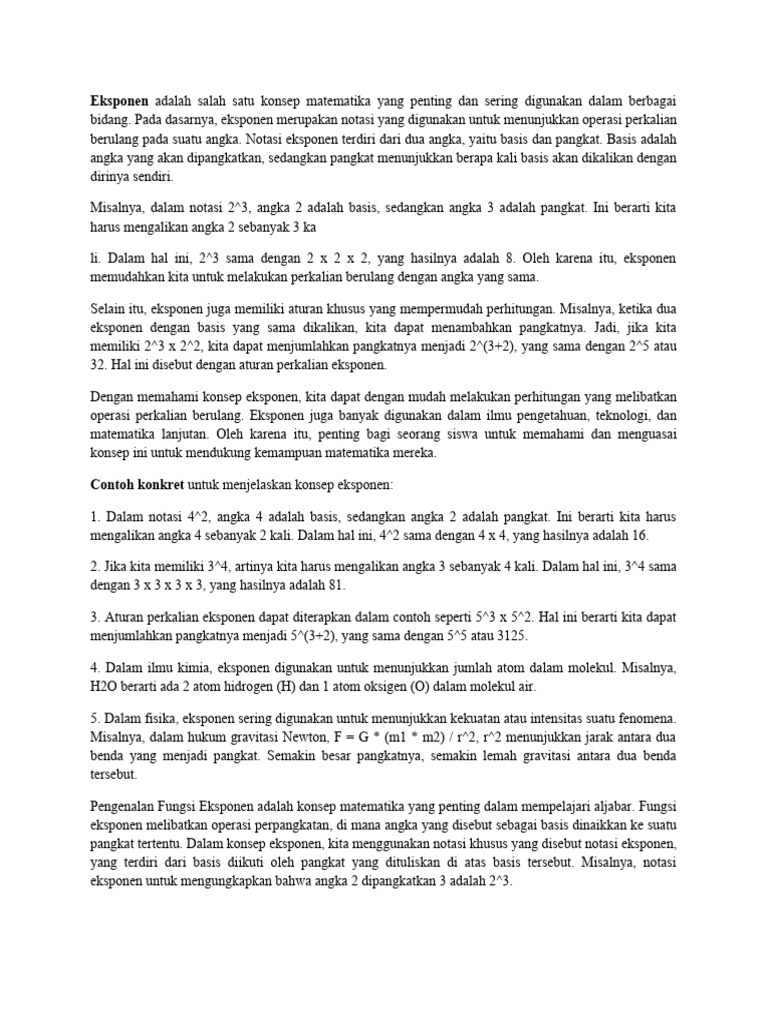 Eksponen: Konsep dan Aplikasinya | PDF