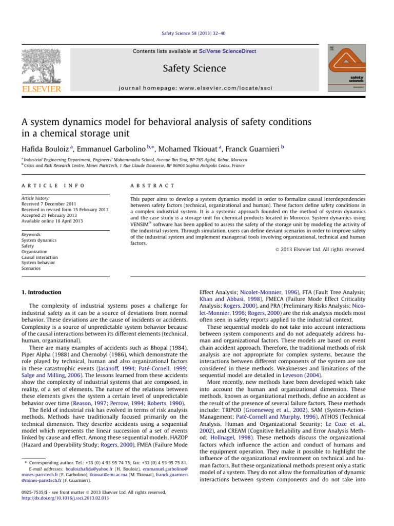 A System Dynamics Model For Behavioral Analysis of Safety Conditions in A Chemical Storage Unit ...