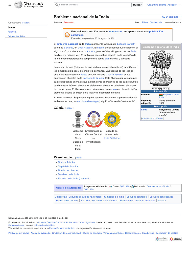 Emblema Nacional de La India - Wikipedia, La Enciclopedia Libre | PDF