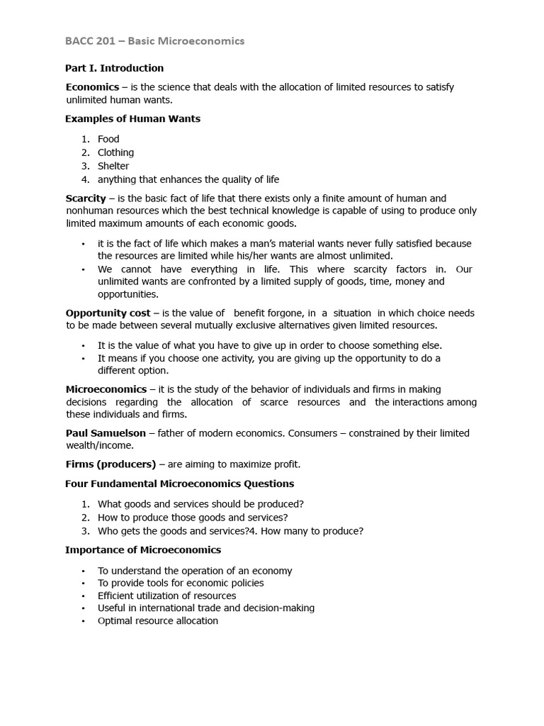 LESSON 1 INTRODUCTION OF Basic Microeconmics | PDF | Microeconomics ...