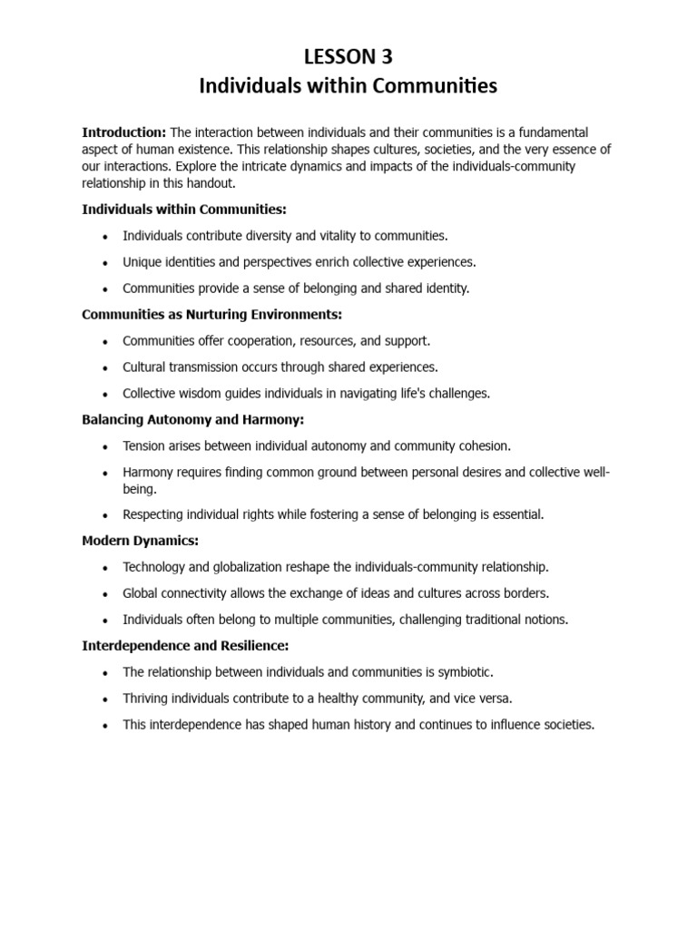 LESSON 3 Individuals Within Communities | PDF | Market (Economics ...