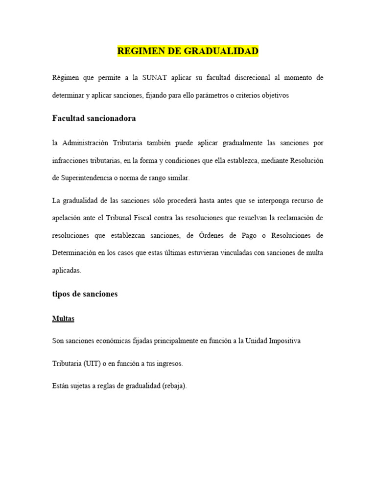 Regimen de Gradualidad Resumen | PDF