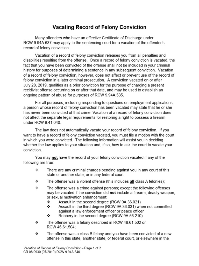 Vacating a Felony Conviction Record | PDF