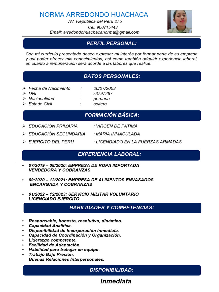 CV NORMA ARREDONDO HUACHACA | PDF