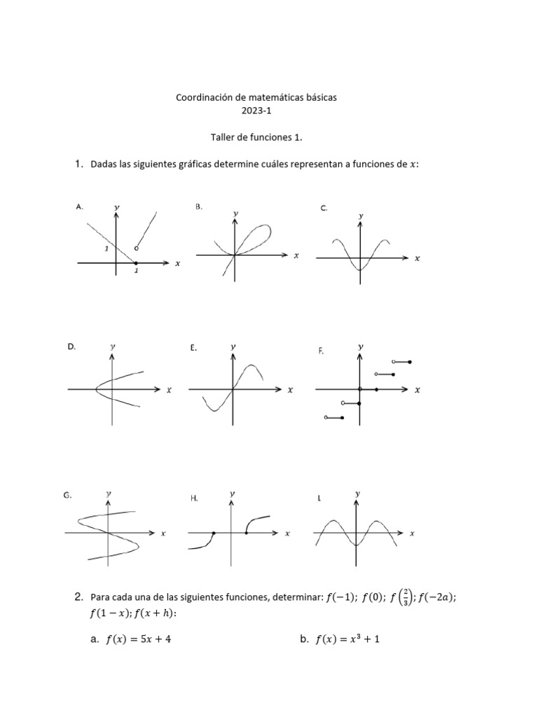 Taller 1 Funciones | PDF | Matemáticas