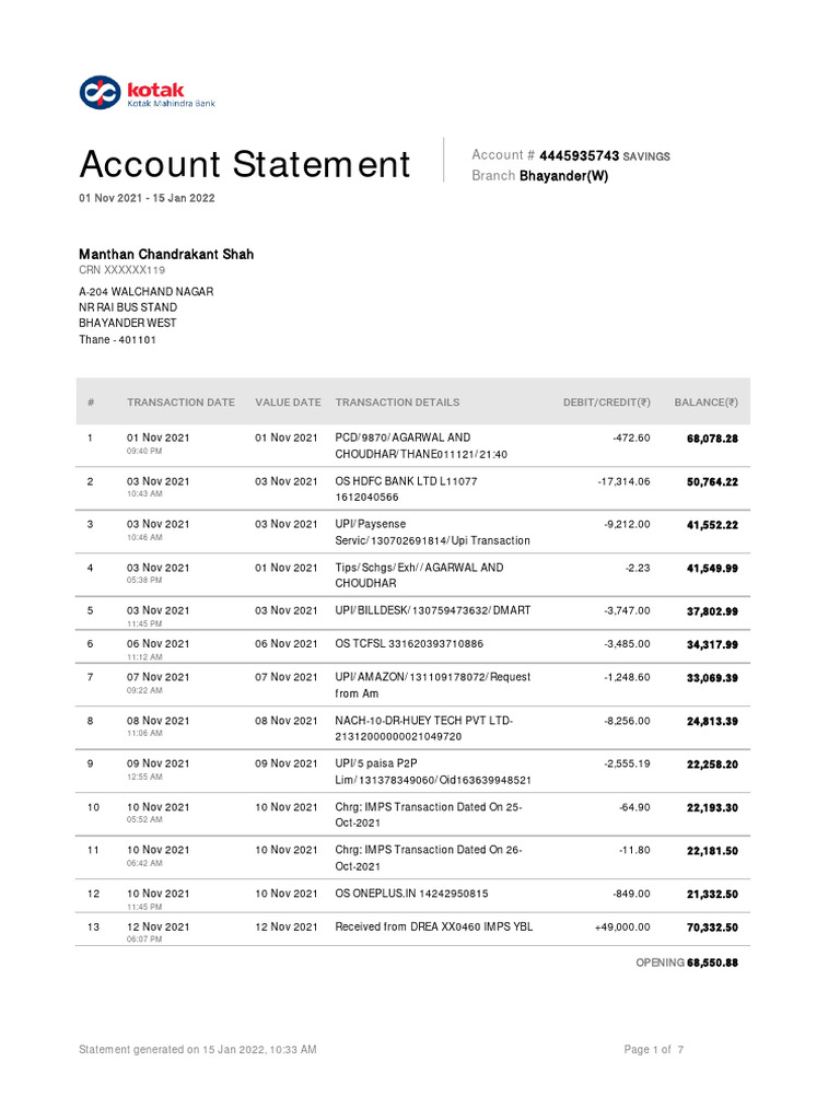 Savings Account Statement Nov 2021 - Jan 2022 | PDF | Debits And ...