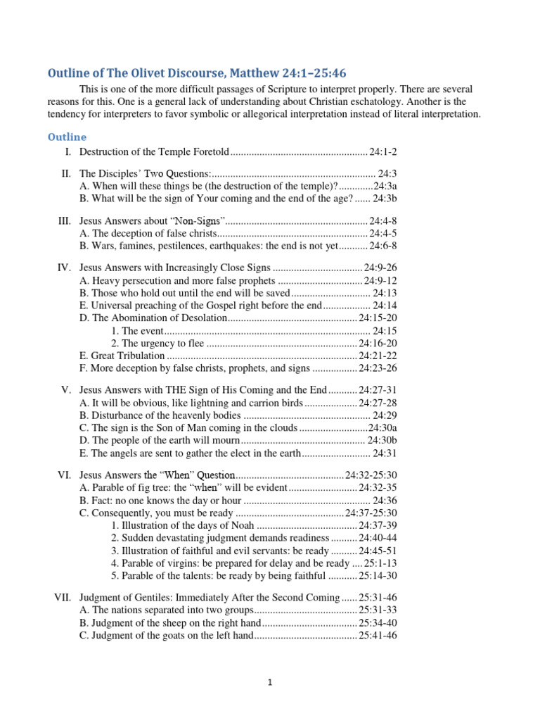 Outline Matthew 24 and 25 | PDF | Jesus | Gospel Of Matthew