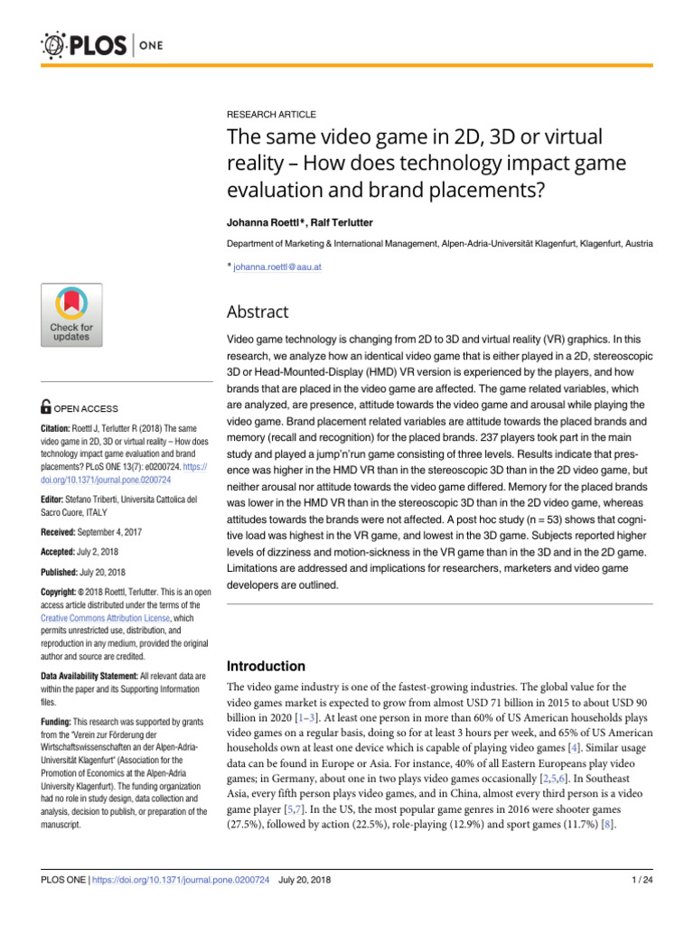 The Same Video Game in 2D, 3D or Virtual | PDF | Virtual Reality ...