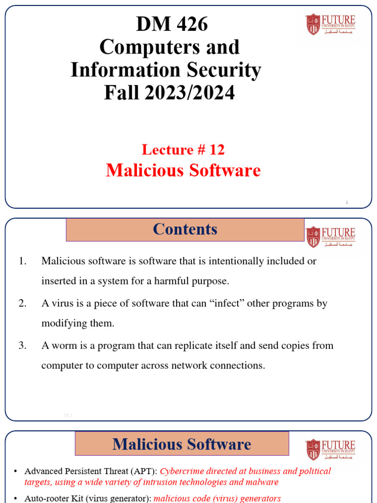 Lecture 12 - Malicious Software | PDF