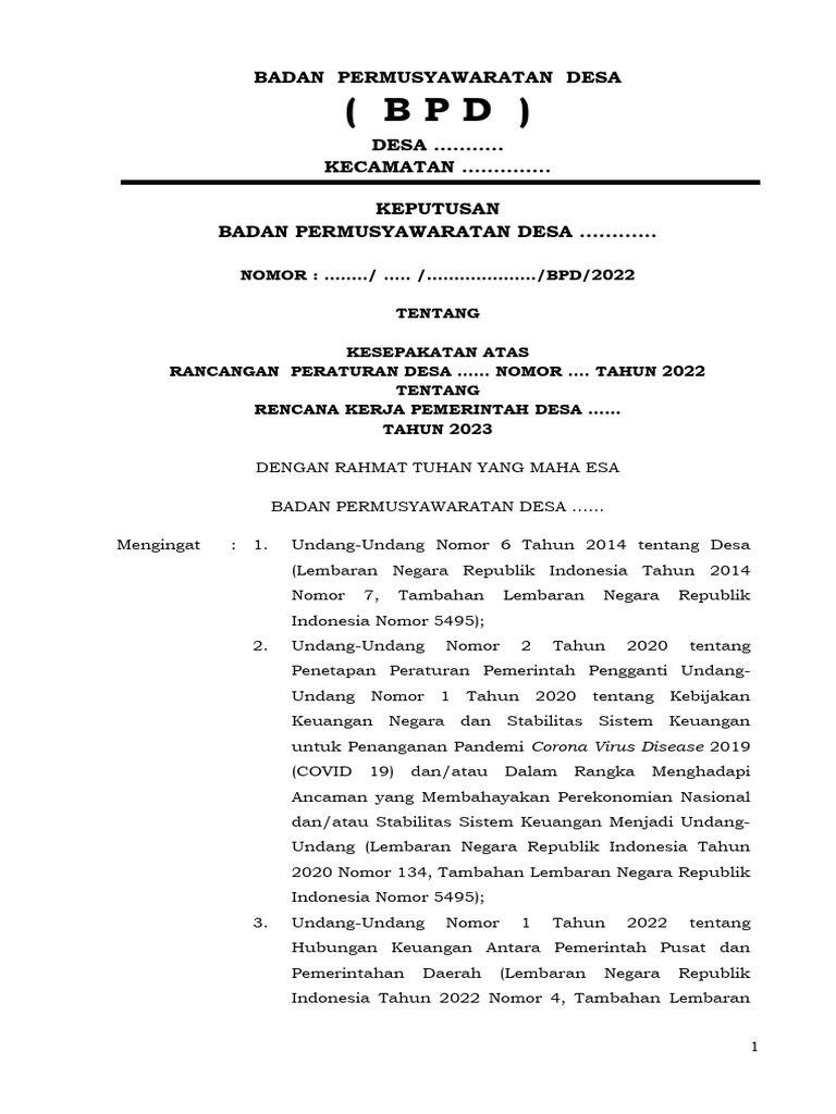 10-KESEPAKATAN BPD-TENTANG-Perdes RKPDes | PDF