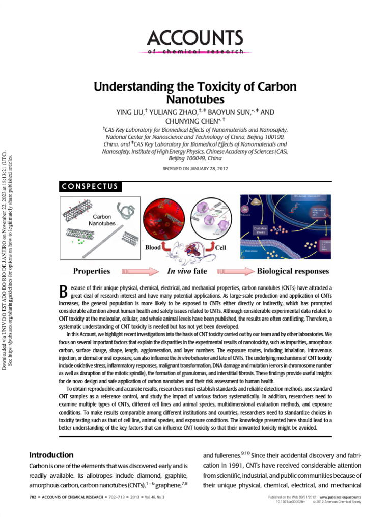 2012 Understanding The Toxicity of Carbon Nanotubes | PDF