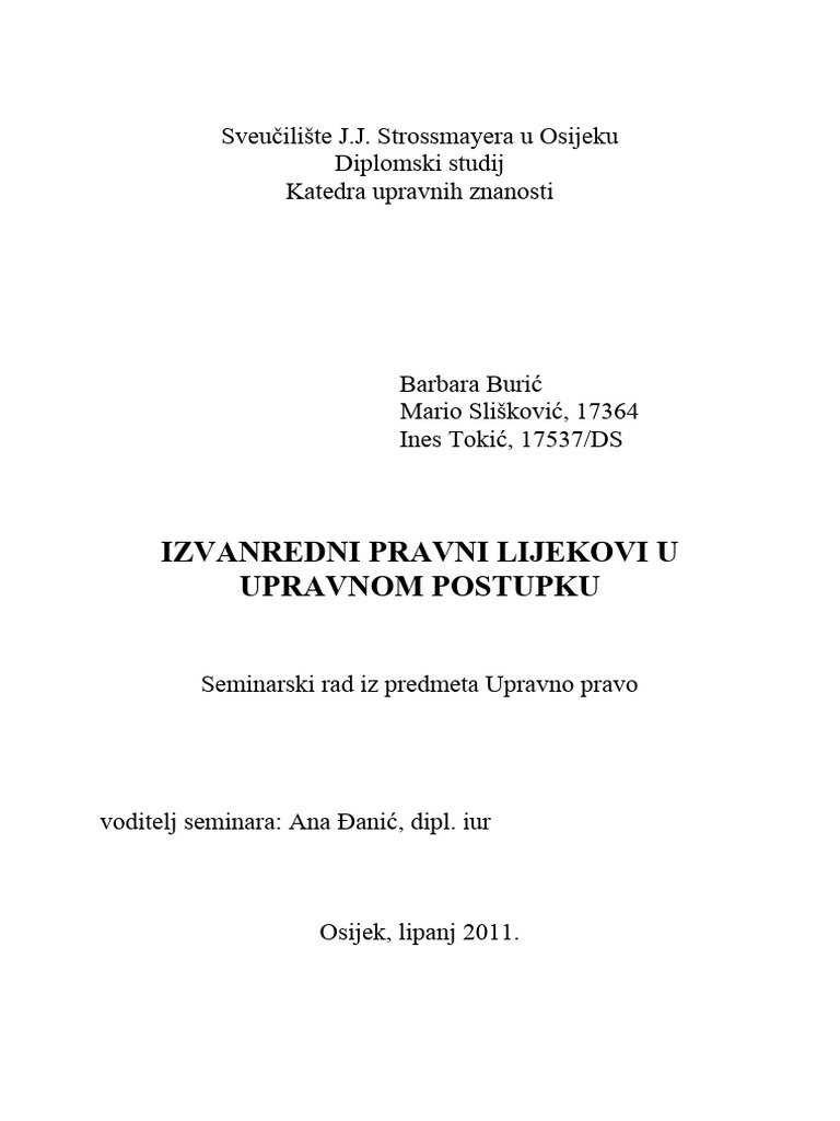 Seminar Izvanredni Pravni Lijekovi | PDF