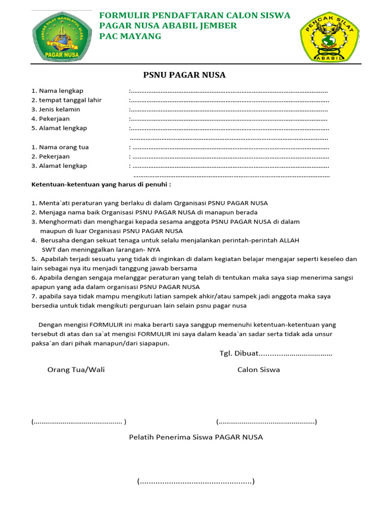 Formulir Pagar Nusa | PDF