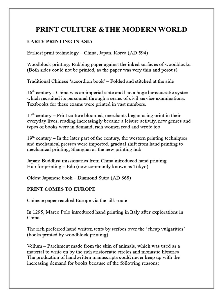 Print Culture and The Modern World | PDF | Books | Printing